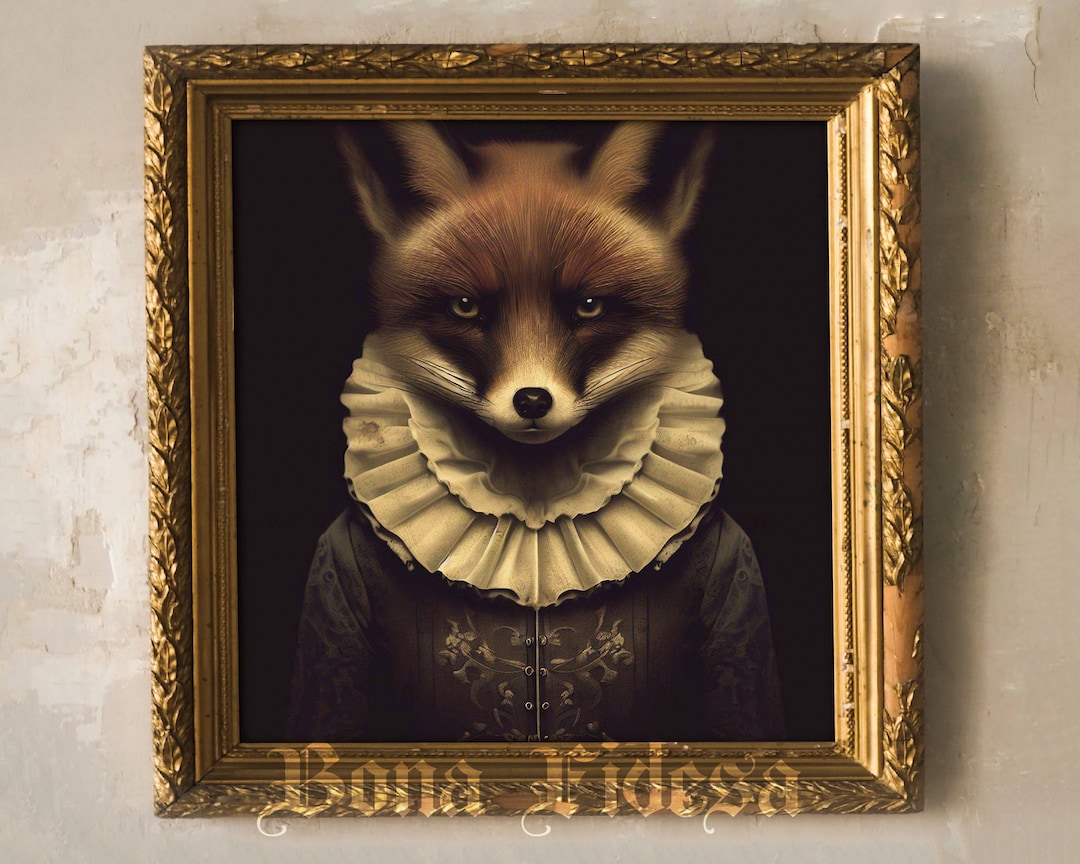 Fox Portrait, Gothic Decor, Victorian Animal, Dark Academia Decor ...