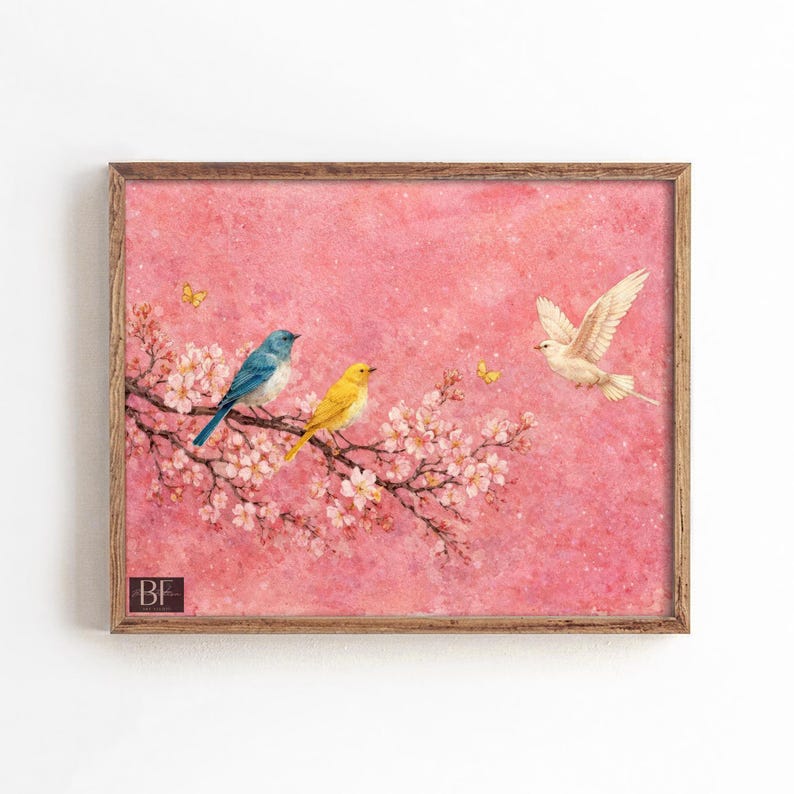 Pink Birds Art Print | Abstract Painting | Girl Apartment Decor | Pink ...