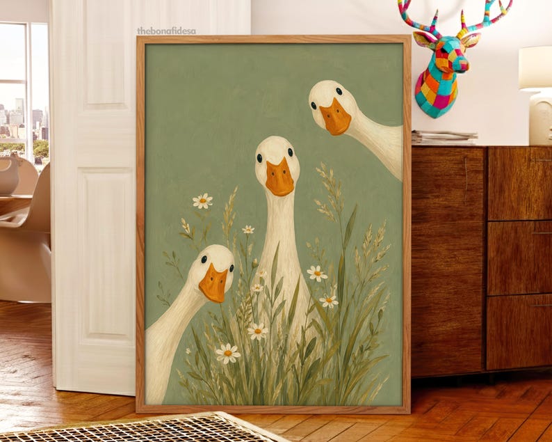 Goose Poster – Minimalist Animal Wall Art, Funny Farmhouse Decor Print ...