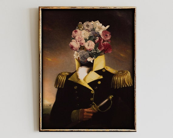 Flower Head Soldier Collage Artwork Printable Wall Art | Etsy