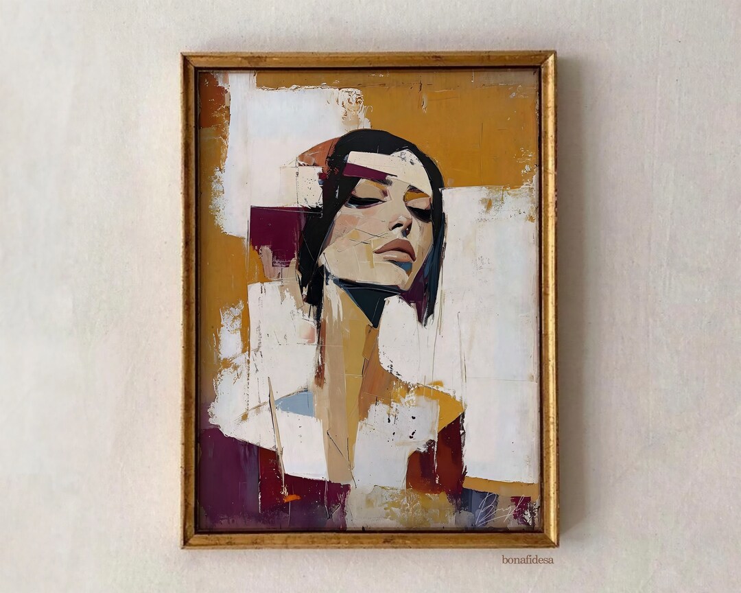Large Abstract Lady Portrait Painting Woman Face Artwork Original Wall ...