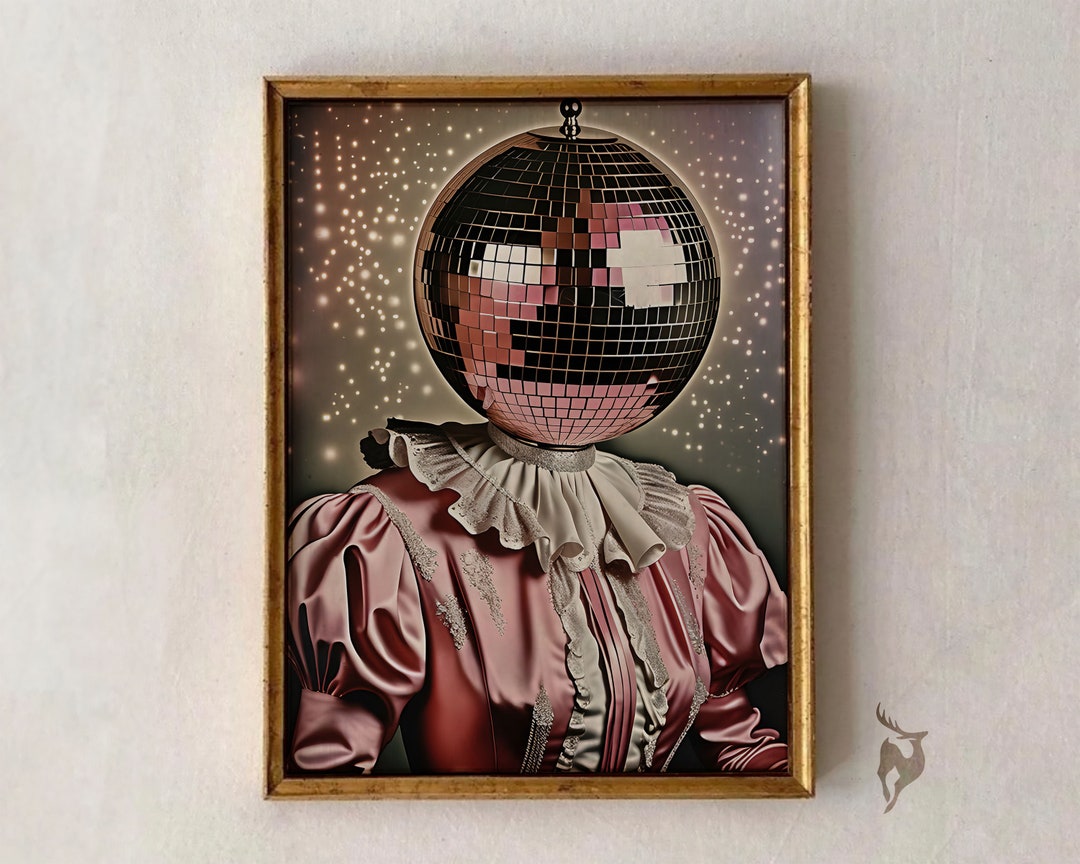 Funky Disco Ball Portrait Art Print, Quirky Feminine Decor (digital ...