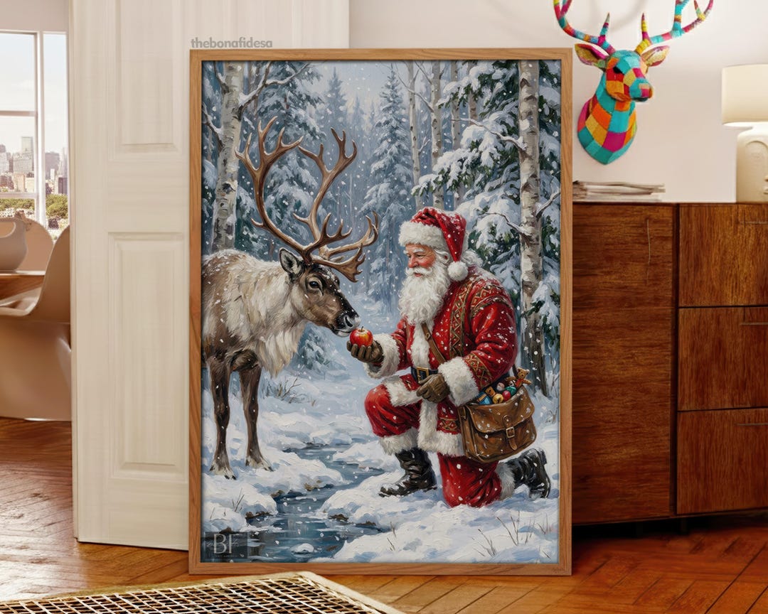 Santa and Reindeer Digital Download File, Rustic Christmas Printable ...