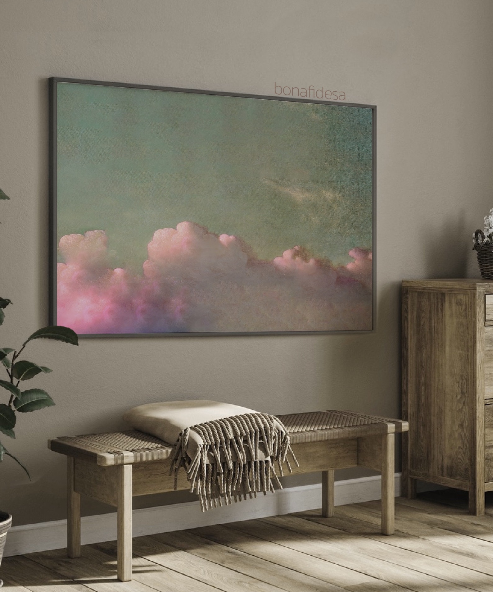 Funky Pink Clouds Landscape Art Print, Eclectic Wall Decor (digital ...