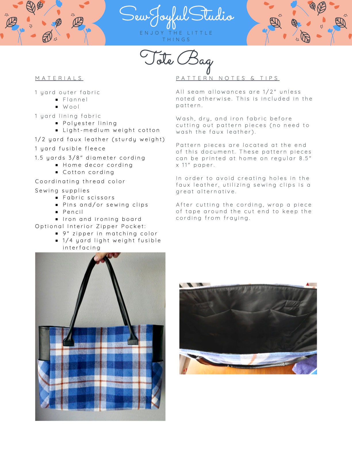 PDF Tote Bag Pattern — Sew Joyful Studio