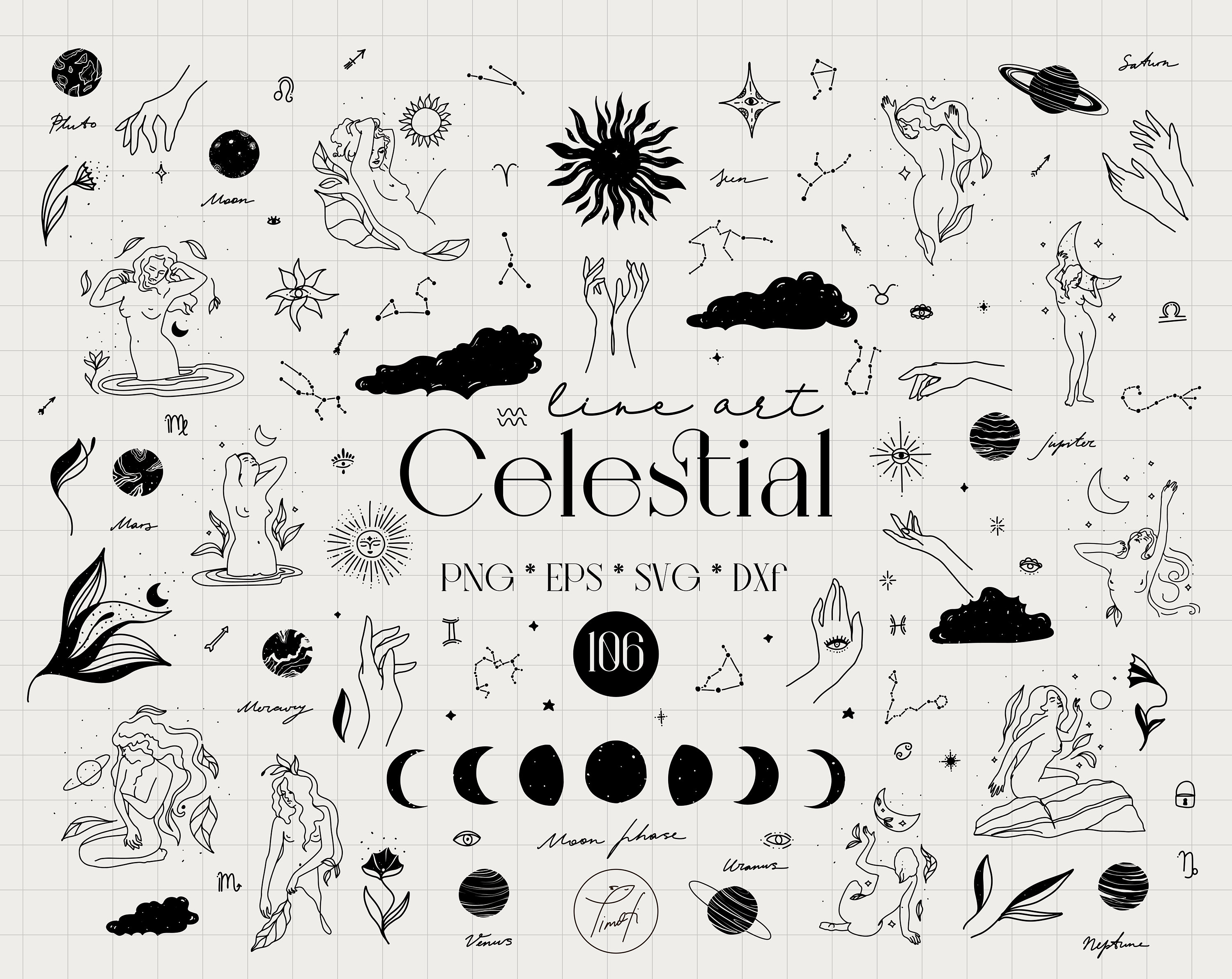 Celestial Svg, Moon Svg, Zodiac Svg Line Art Woman, Popular Svg Files ...