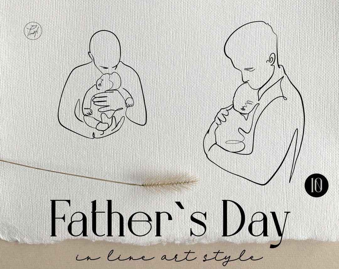 Fathers Day Line Art Svg, Line Art Canva Svg, Father and Newborn Line ...