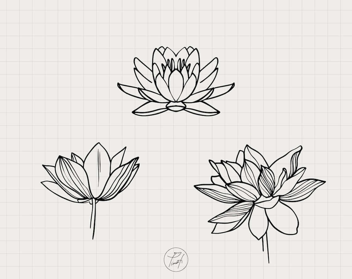 Lotus Svg Floral Line Clipart Lotus Clipart Flowers Svg One - Etsy