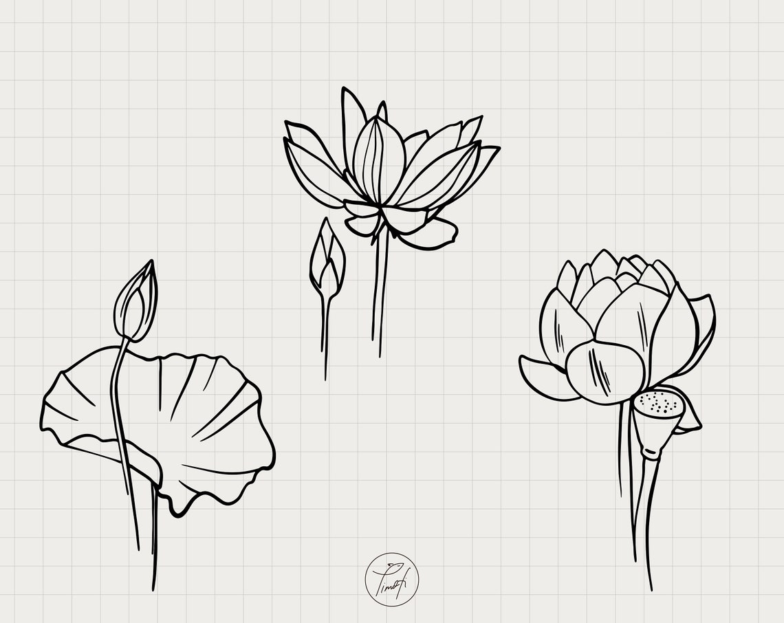 Lotus Svg Floral Line Clipart Lotus Clipart Flowers Svg One | Etsy