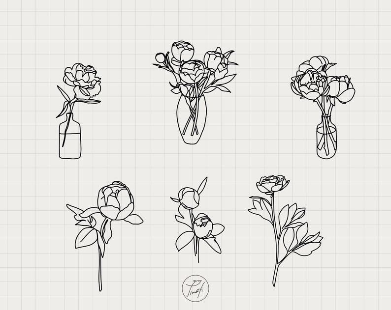Peony Svg One Line Drawing, Peony Clip Art, Spring Flowers Svg ...