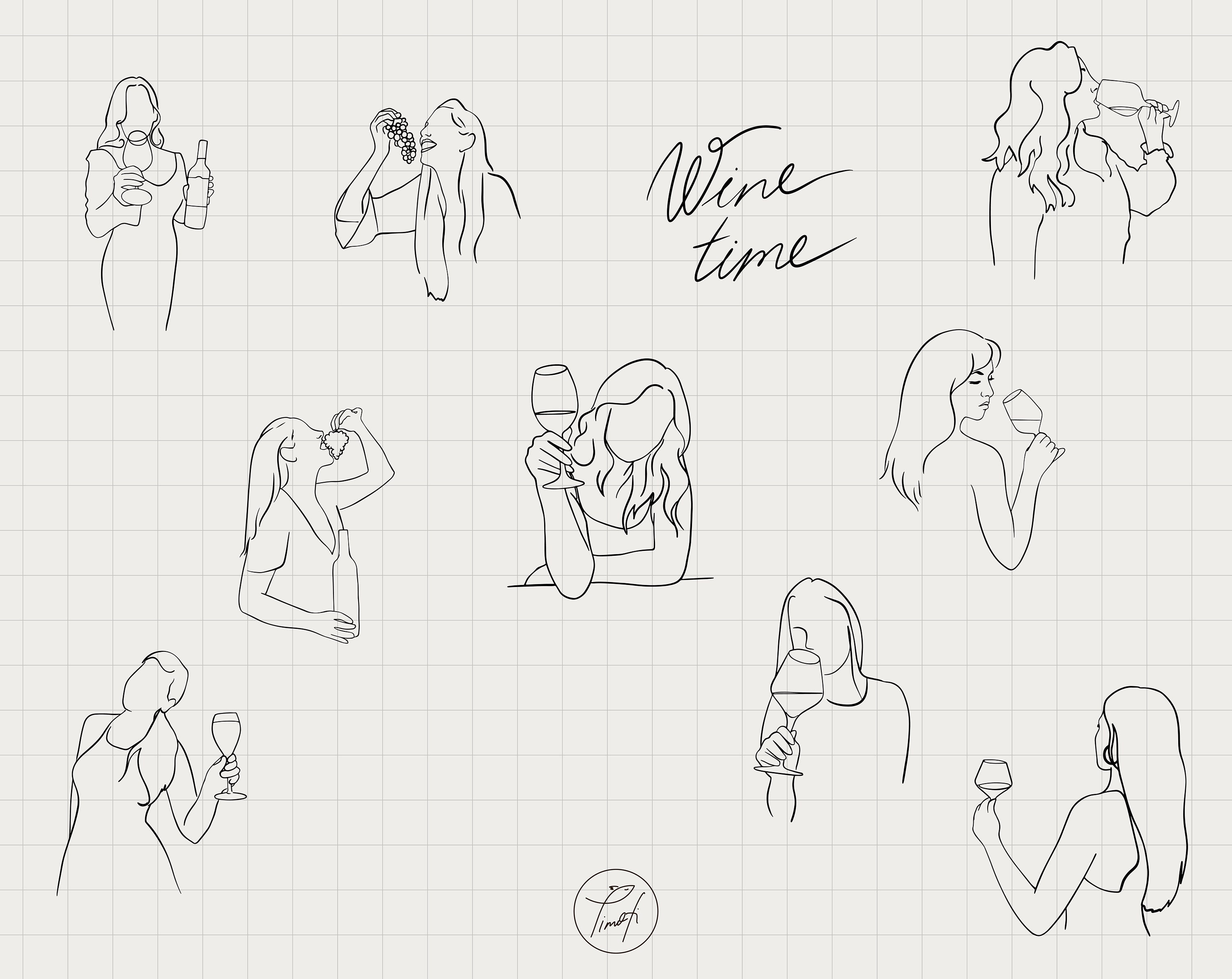 Wine Line Art SVG, Woman Line Drawing, Single Line Art, One Line ...