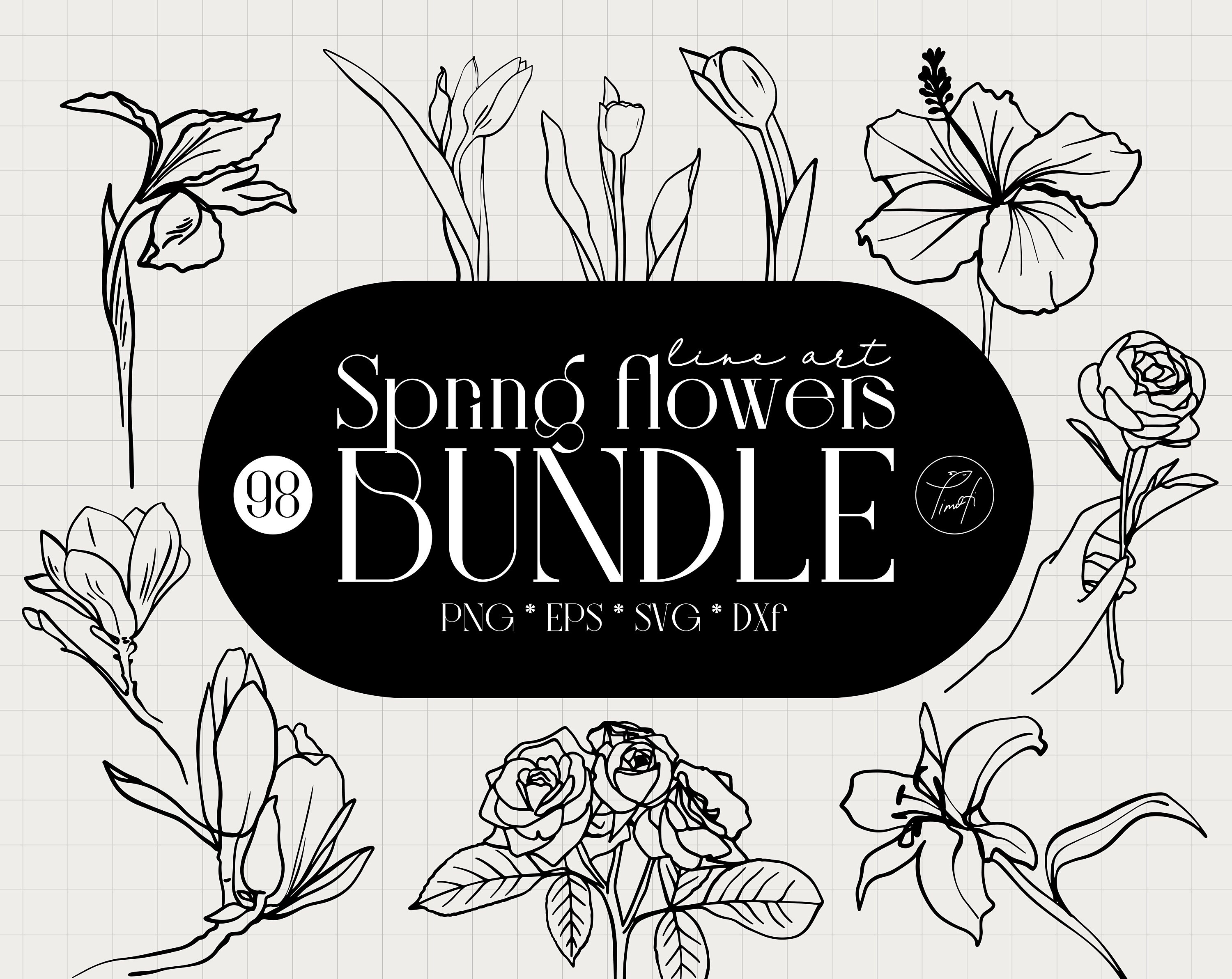 Spring Flowers Svg BUNDLE One Line Drawing, Roses Svg, Hibiscus Svg ...