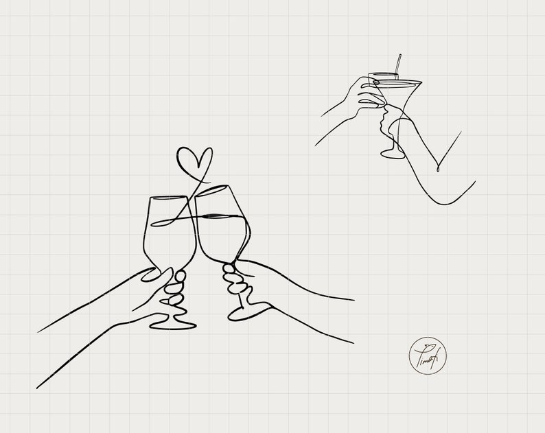 Cheers Svg Line Art Woman, One Line Drawing Female Line Art, Commercial ...