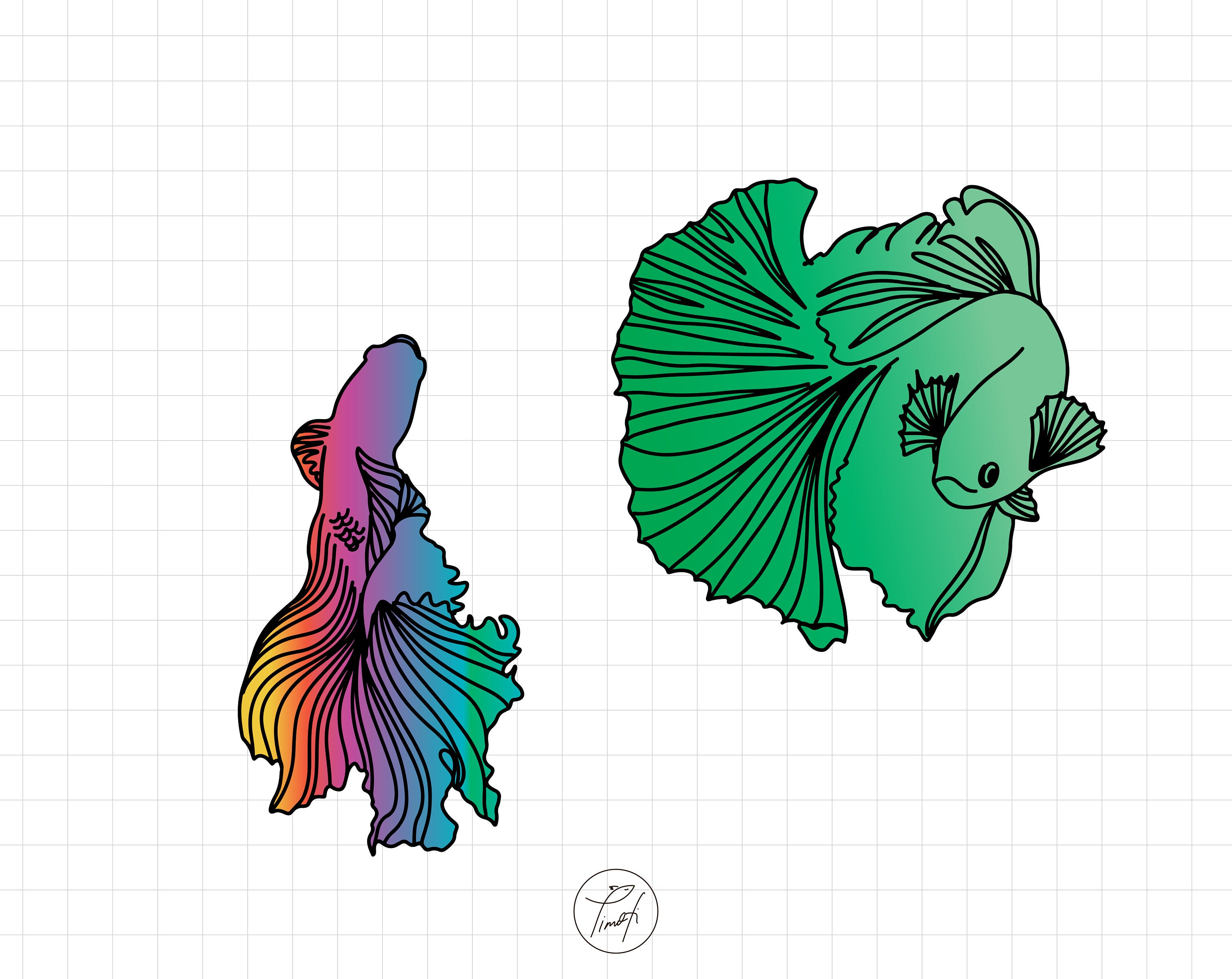 Fish Svg, Colorful Fishing Svg One Line Drawing, Commercial License Png ...