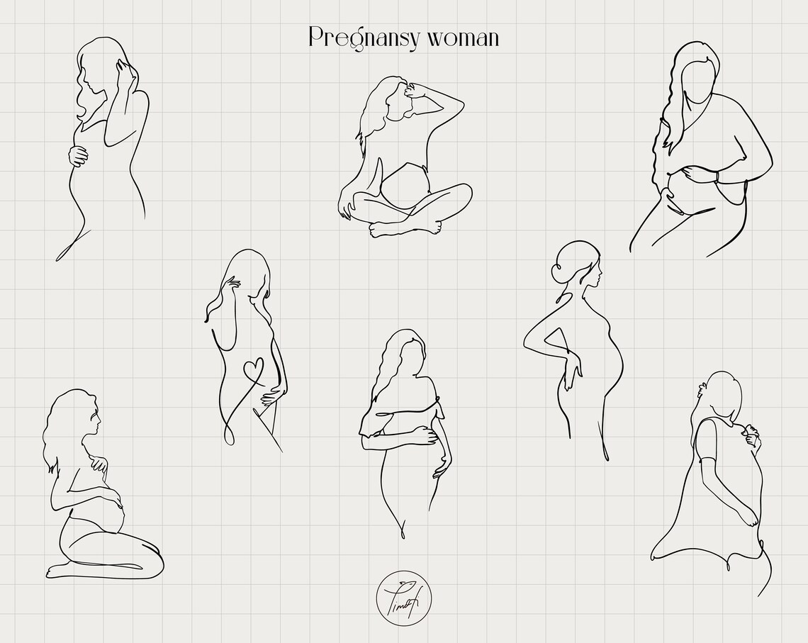Mother Line Art Svg Pregnancy Line Art Canva Svg - Etsy