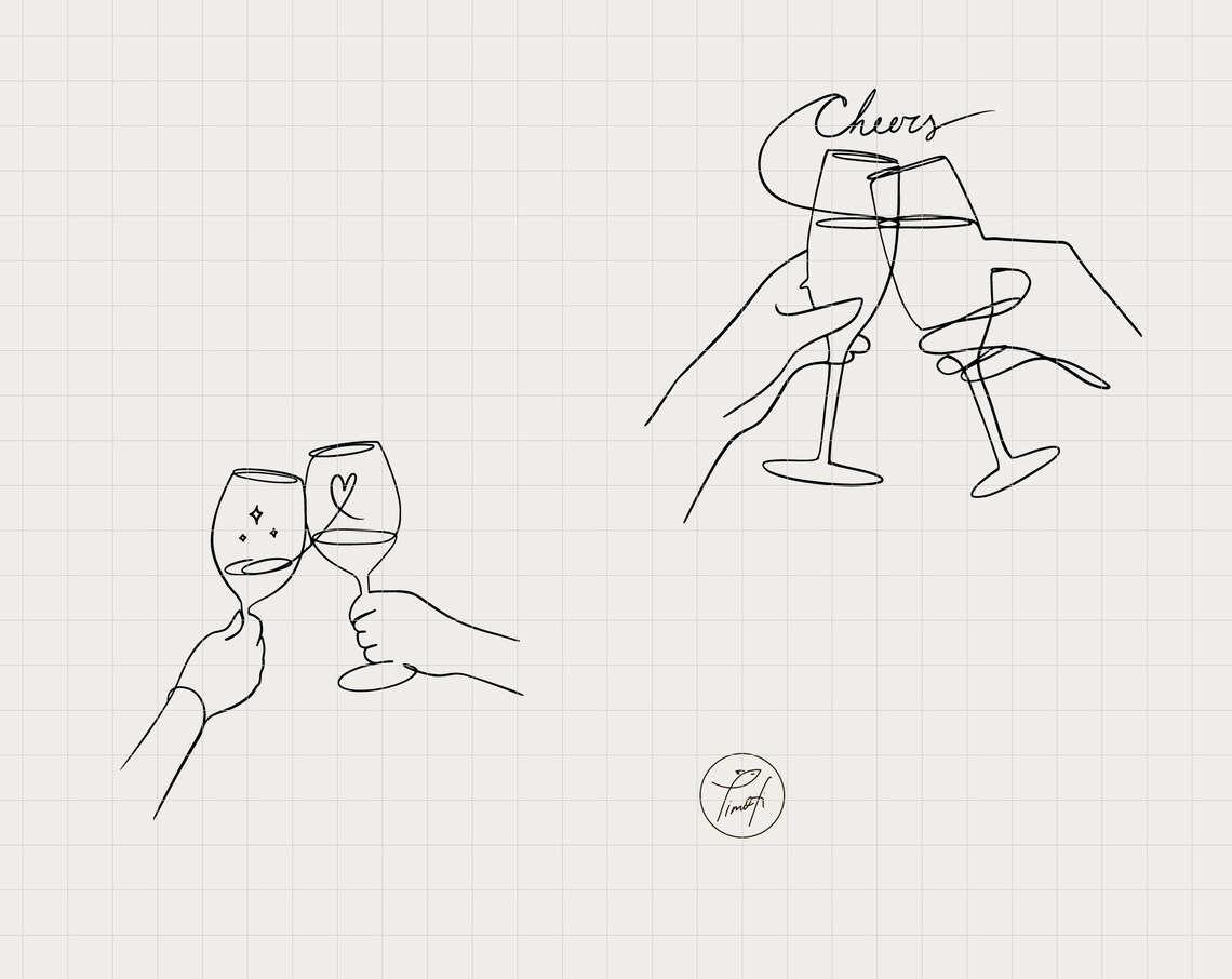 Cheers Svg Line Art Woman, One Line Drawing Female Line Art, Commercial ...