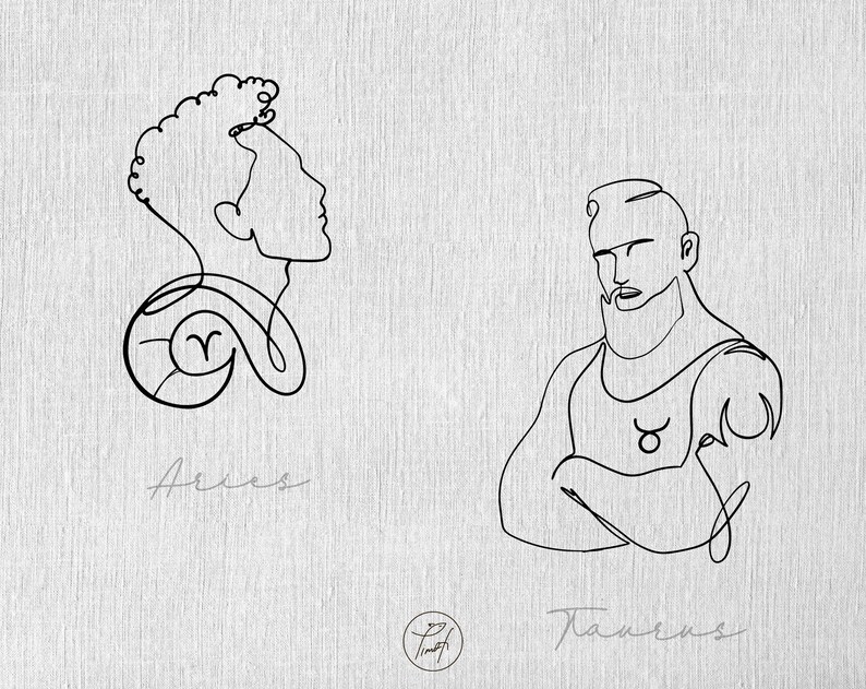 Male Zodiac Sign Svg, Single Line Art Celestial Svg, Aries Svg, Taurus ...