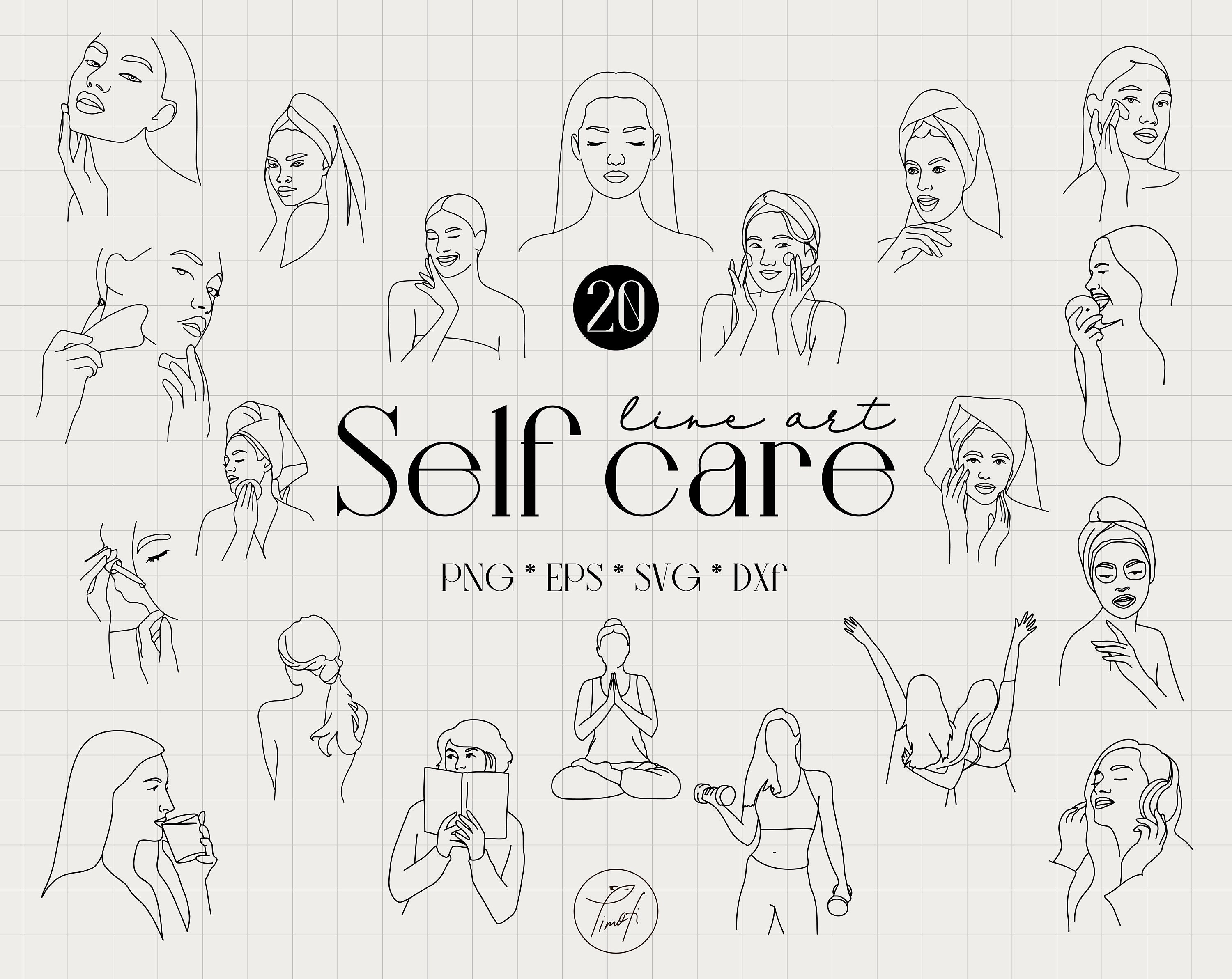 Self Care Clipart Line Art Face SVG, Hand Drawn Line Svg, One Line ...