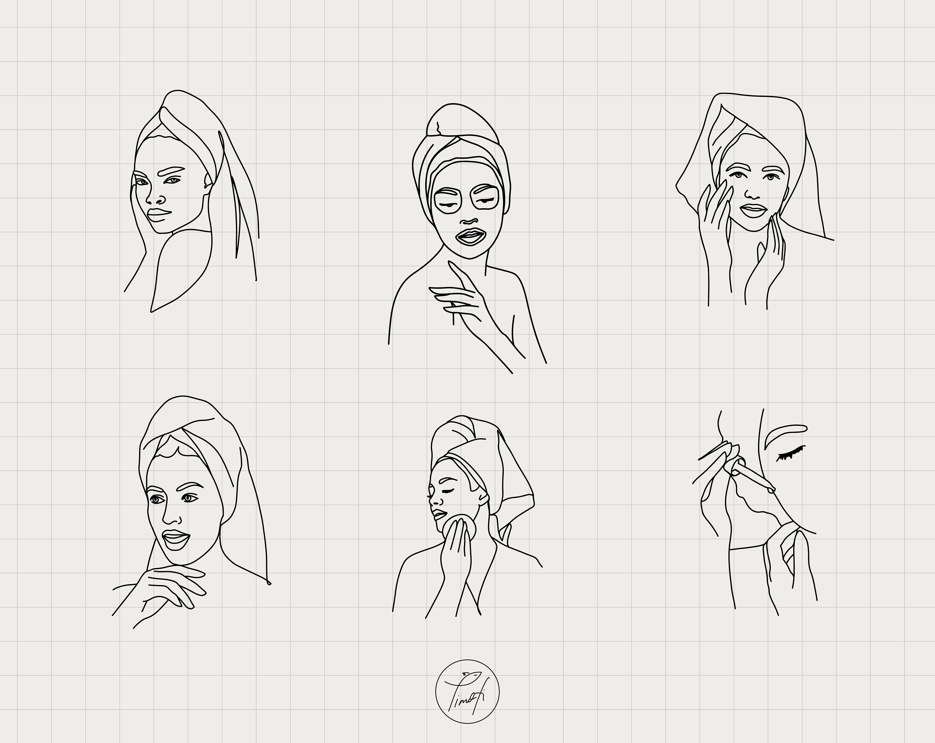 Self Care Clipart Line Art Face SVG, Hand Drawn Line Svg, One Line ...