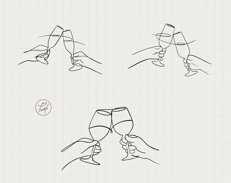 Cheers Svg Line Art Woman, One Line Drawing Female Line Art, Commercial ...