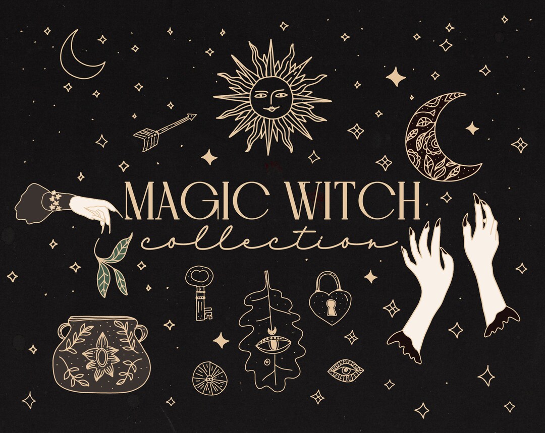 Witchy Clipart, Cat Clipart, Star Digital Paper, Moon Clip Art, Fashion ...