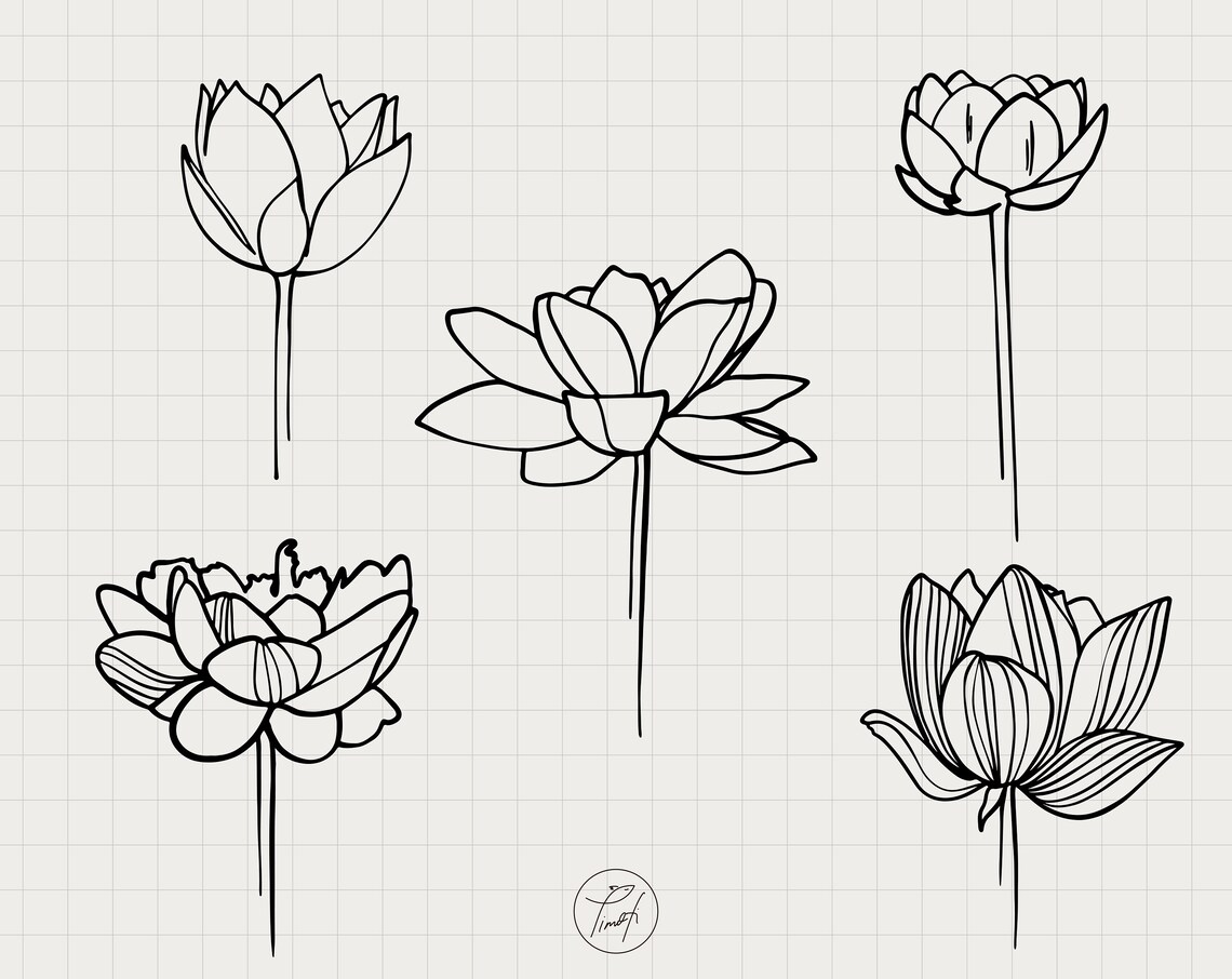 Lotus Svg Floral Line Clipart Lotus Clipart Flowers Svg One | Etsy