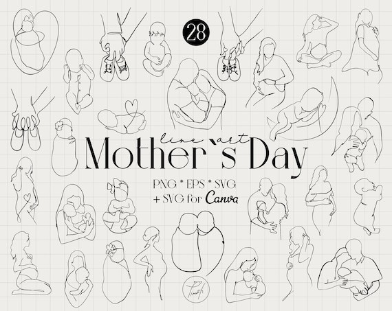 Mother Line Art Svg Pregnancy Line Art Canva Svg - Etsy Australia