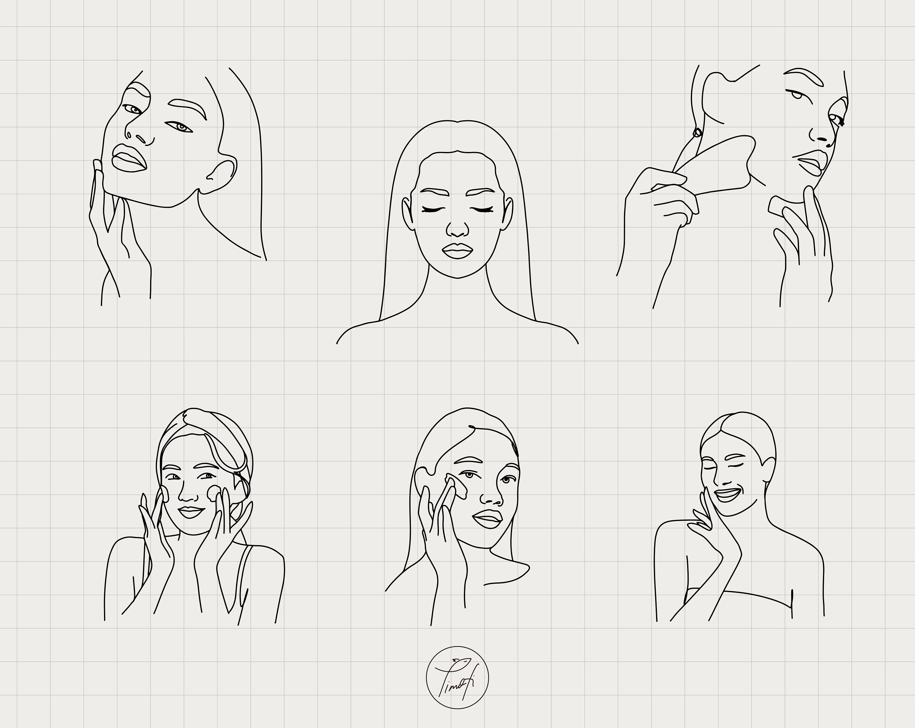 Self Care Clipart Line Art Face SVG, Hand Drawn Line Svg, One Line ...