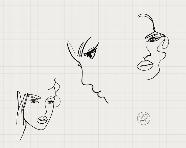 Female Line Art Face Svg, Lips Svg, Makeup Svg Single Line Face Art ...