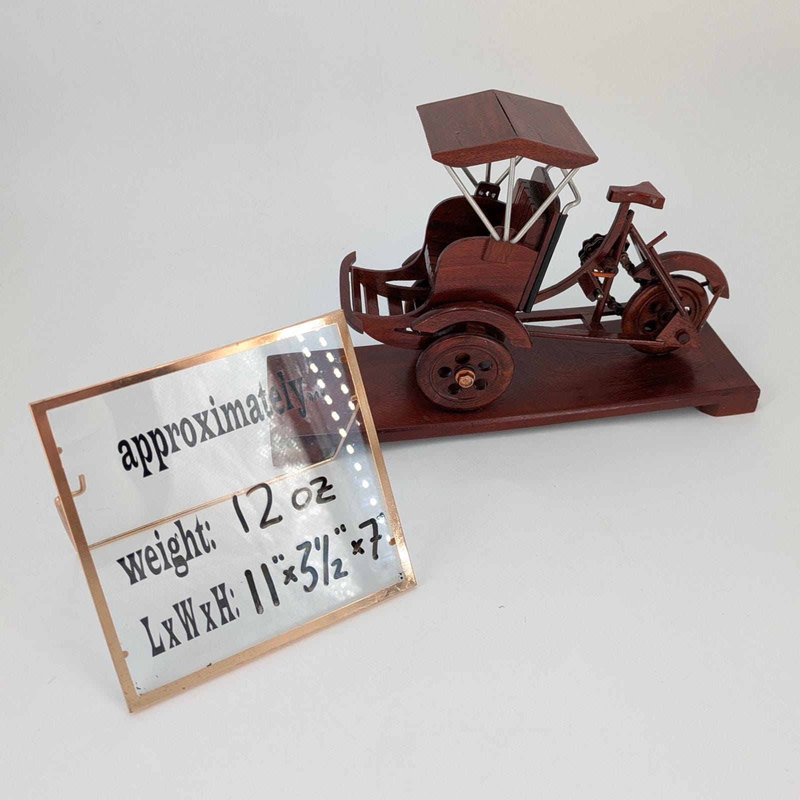 Wood Cycle Rickshaw Model Handmade Bookshelf Display Tricycle Pedicab ...