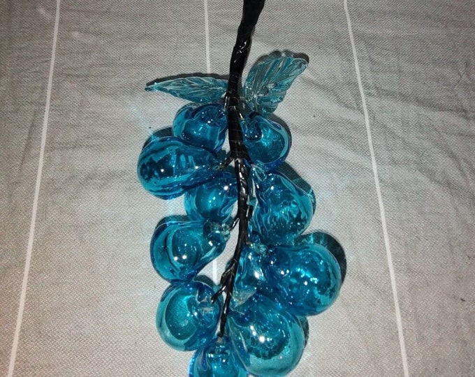 MCM Blown Glass Grape Cluster Artisan Aqua Blue Teal Table Fruit ...