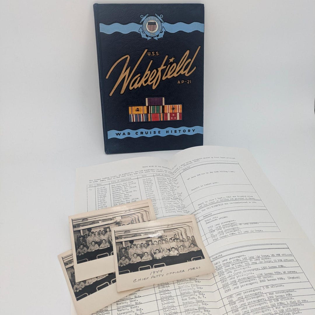 USS Wakefield Ap-21 War Cruise History Book WWII USCG Navy Transport ...