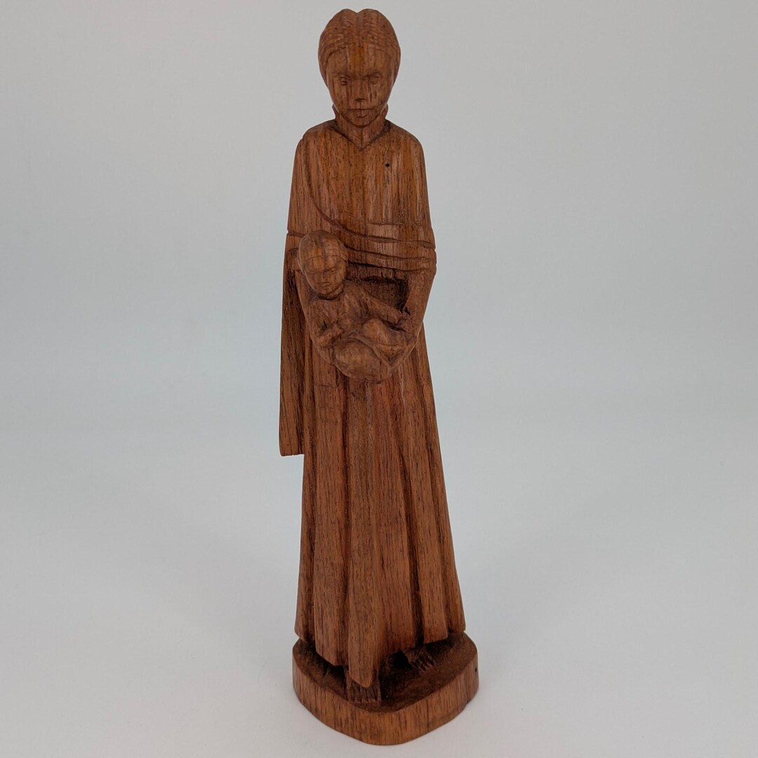 Artist Carved Madonna and Child Wood Sculpture Maternal Figurine Hand ...