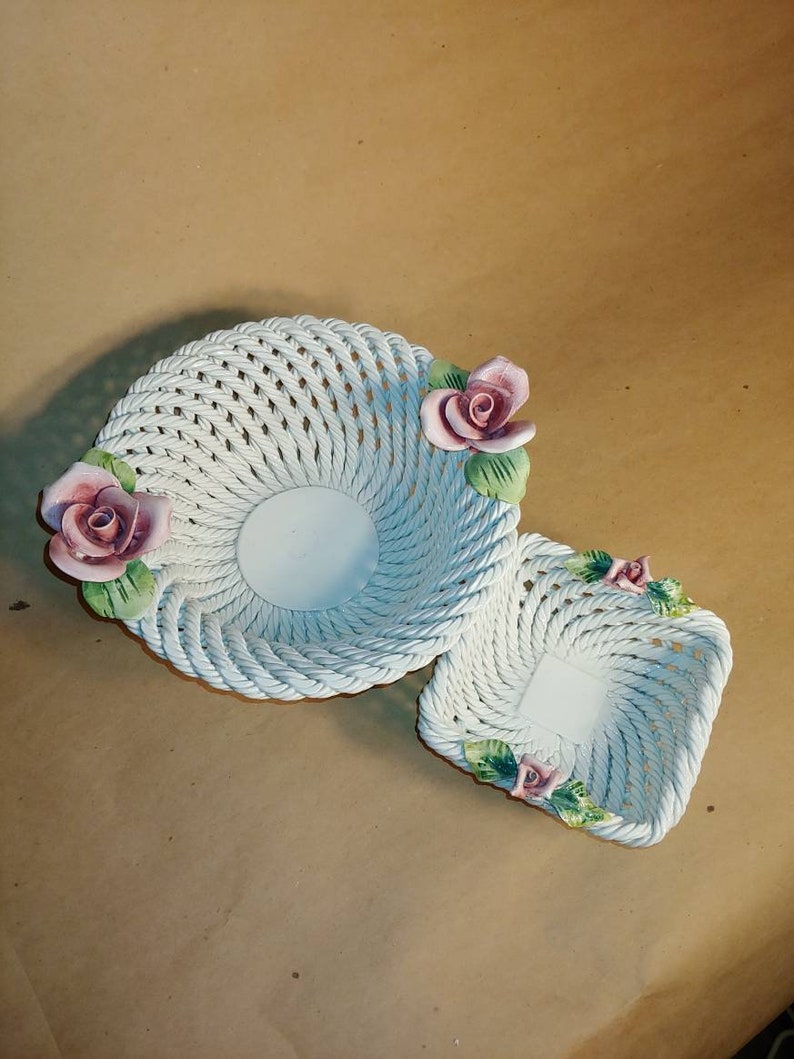 Capodimonte Italian Porcelain Ceramic Rope & Rose Baskets - Etsy