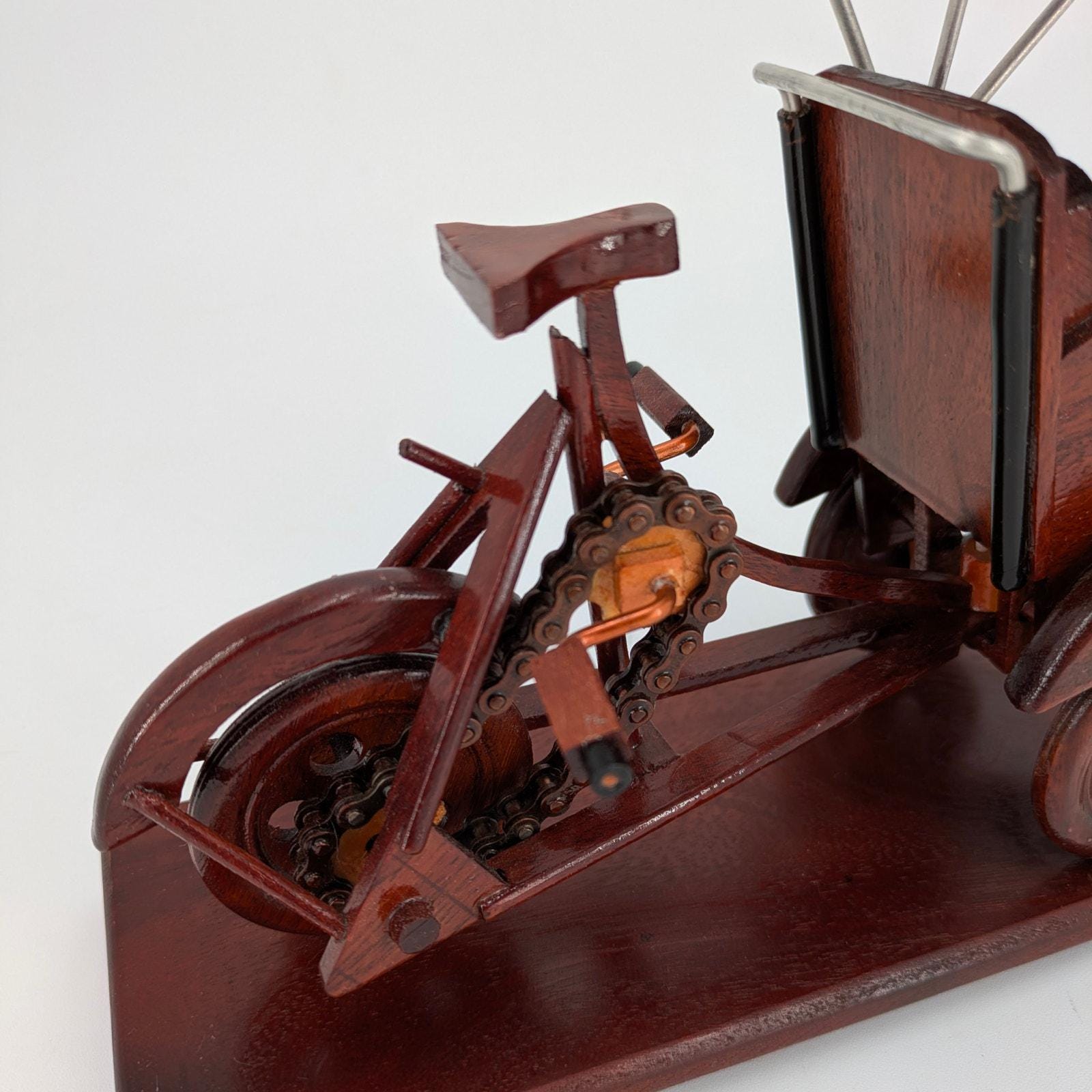 Wood Cycle Rickshaw Model Handmade Bookshelf Display Tricycle Pedicab ...