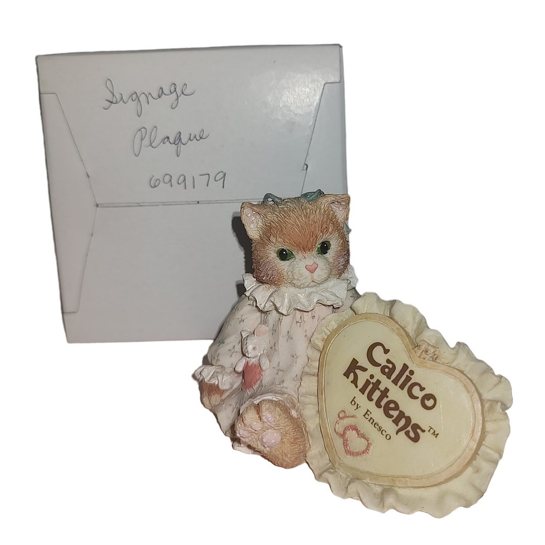 Enesco Calico Kittens Love Heart Signage Plaque 1992 #699179 Ruffle Cat ...