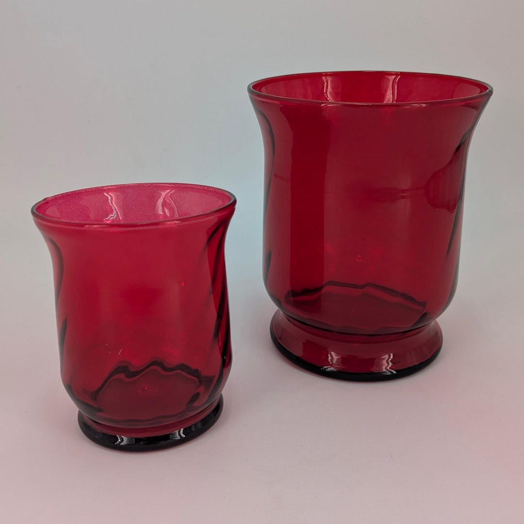 Ruby Red Hurricane Glass Vase Candle Holder Set Flare Top Holiday Decor ...