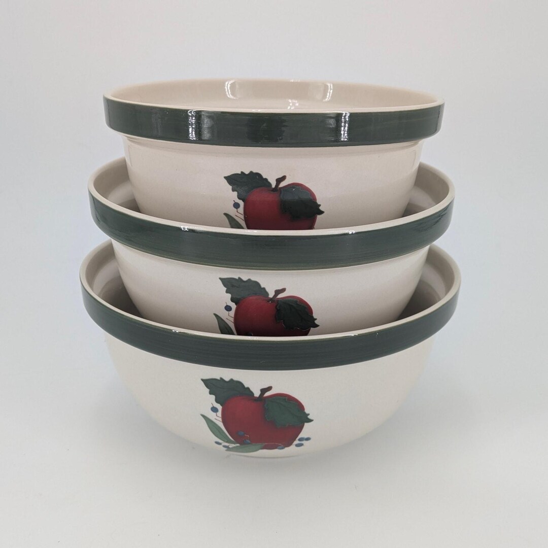Ceramic Mixing Bowl Set VTG Tender Heart Treasures Apple Blueberries ...