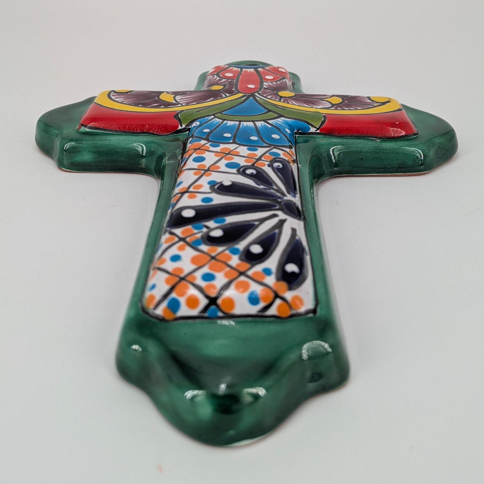 Talavera Hand Painted Mexican Cross Terra Cotta Ceramic Wall Plaque 11 ...