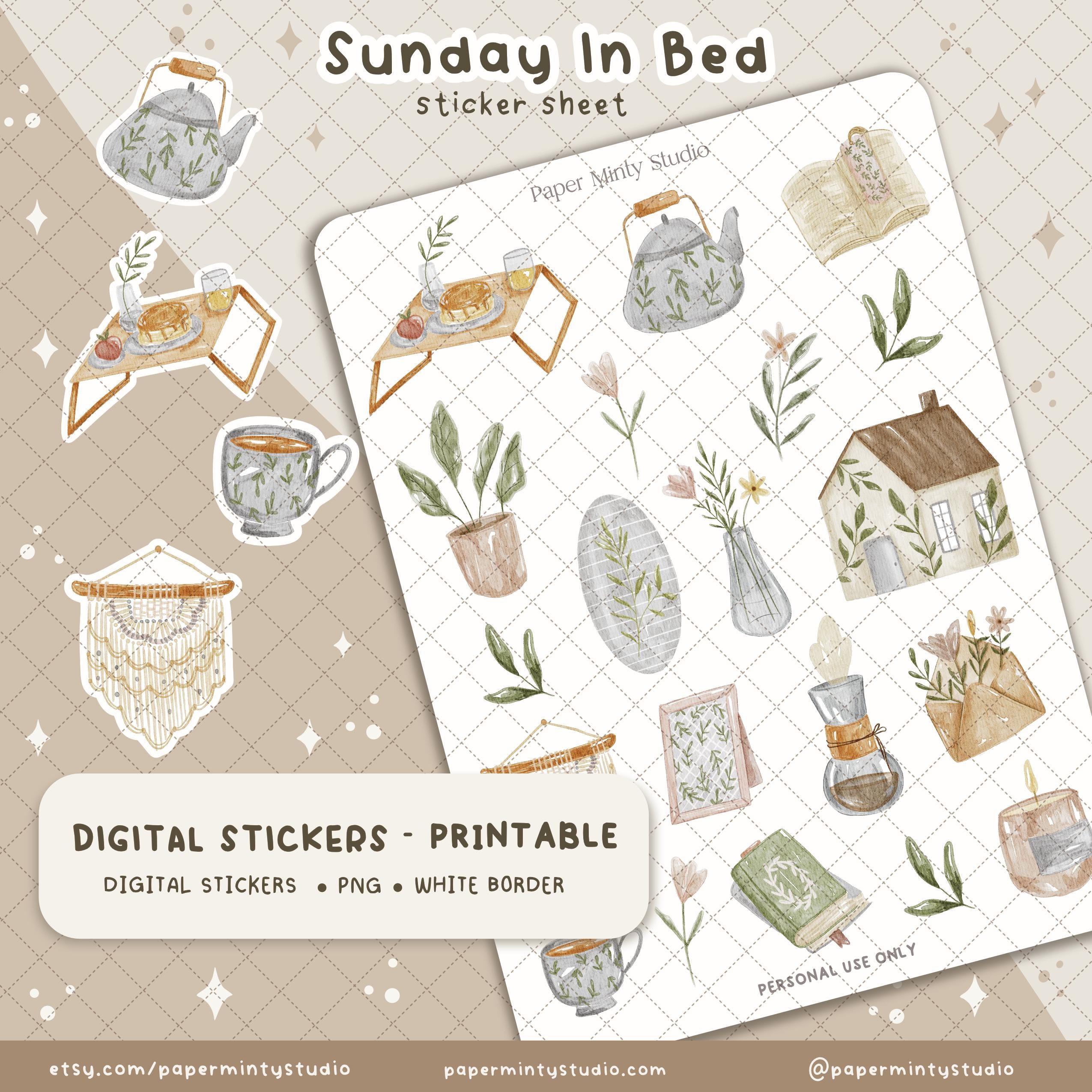 Sunday in Bed Printable Stickers, Cricut Stickers, Goodnotes Stickers ...