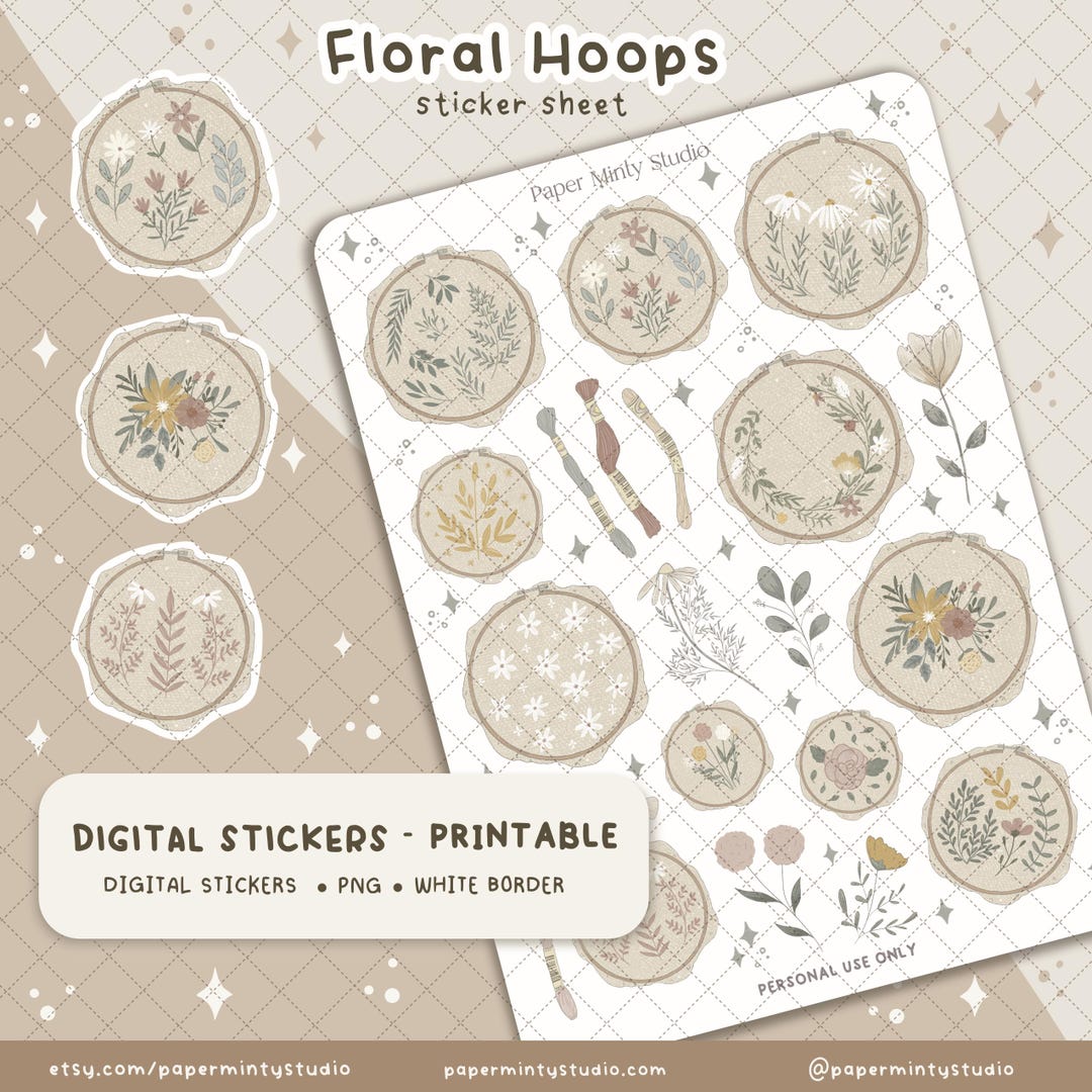 Floral Hoops Printable Stickers, Cricut Stickers, Goodnotes Stickers ...