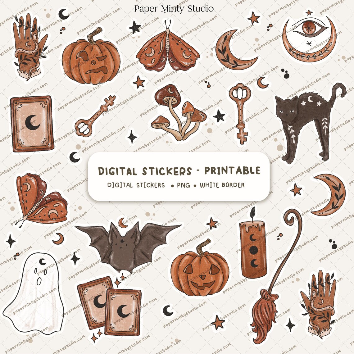 Salem Halloween Printable Stickers, Cricut Stickers, Goodnotes Stickers ...
