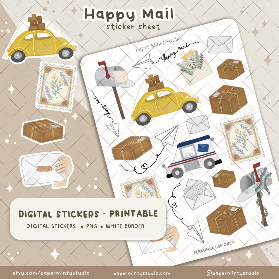 Happy Mail Printable Stickers, Cricut Stickers, Goodnotes Stickers ...