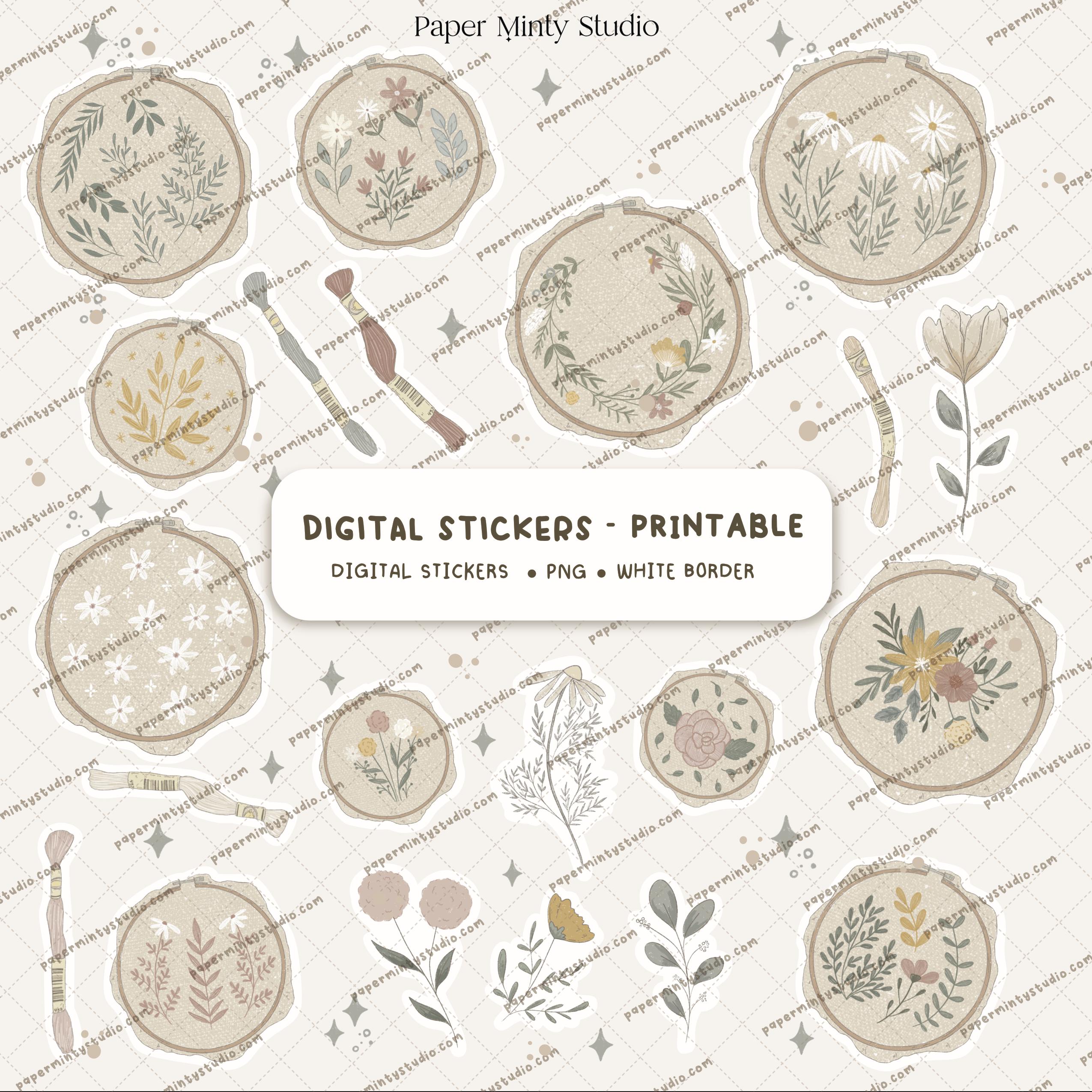 Floral Hoops Printable Stickers, Cricut Stickers, Goodnotes Stickers ...