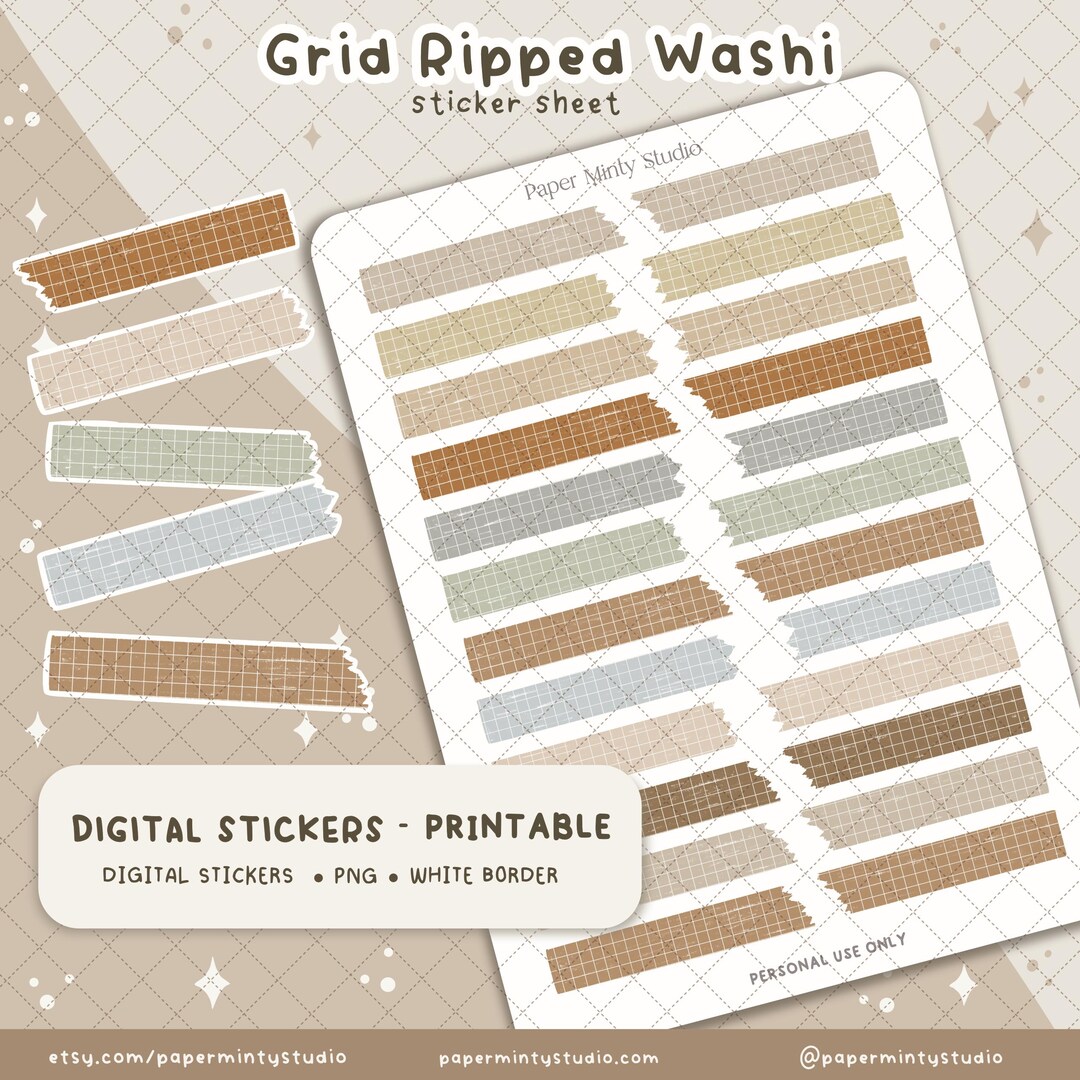 Grid Washi Printable Stickers, Cricut Stickers, Goodnotes Stickers ...