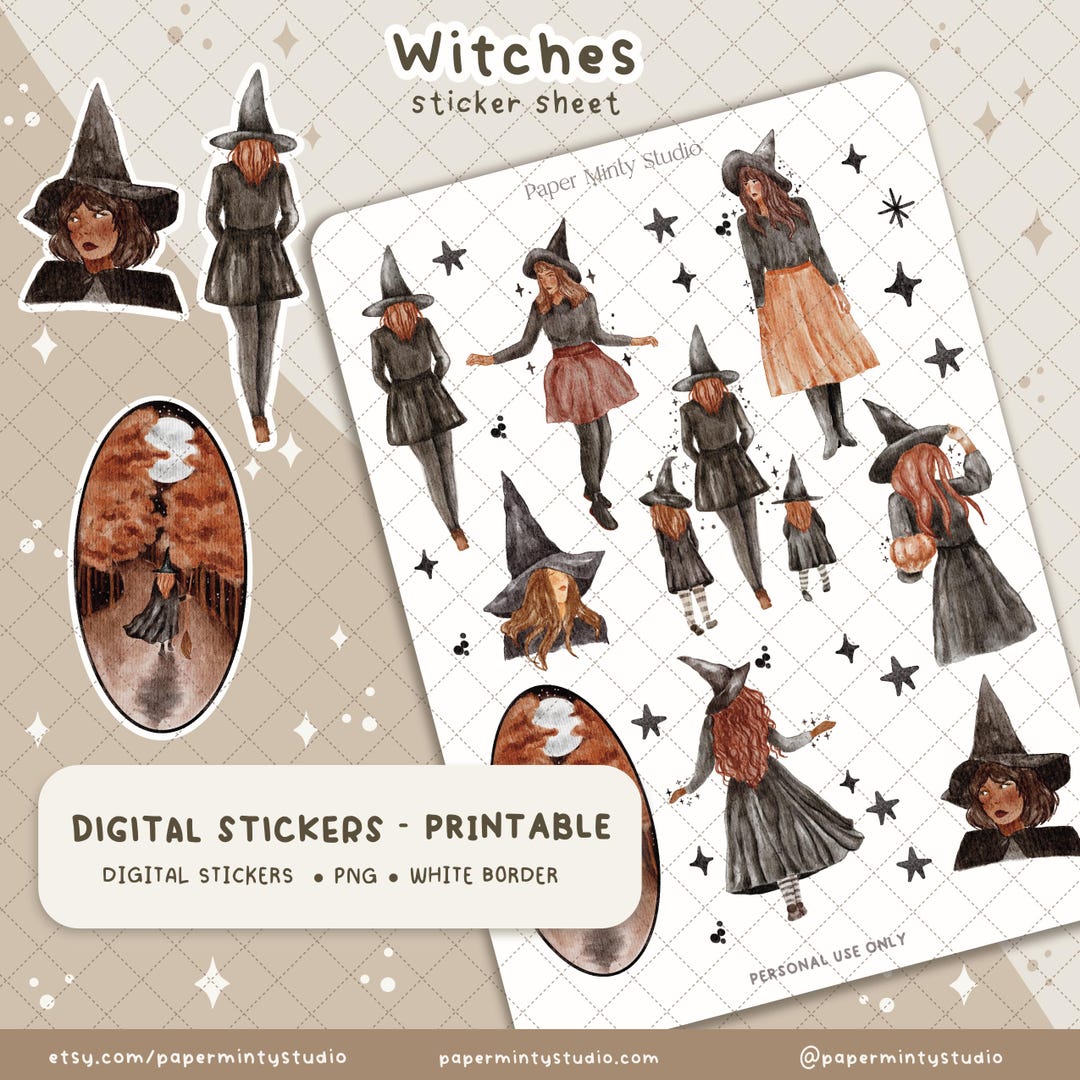 Salem Halloween Printable Stickers, Cricut Stickers, Goodnotes Stickers ...