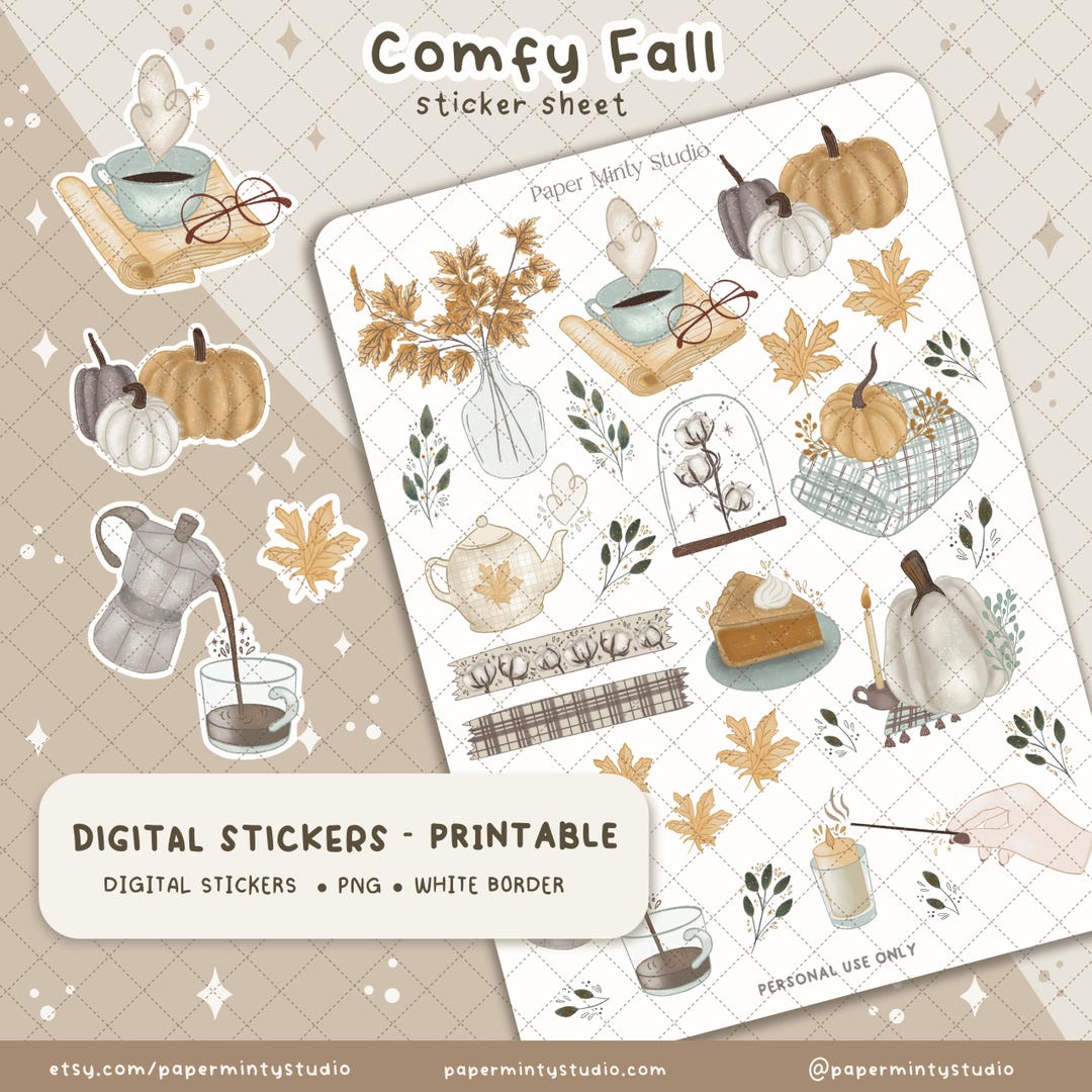 Comfy Fall Printable Stickers, Cricut Stickers, Goodnotes Stickers ...