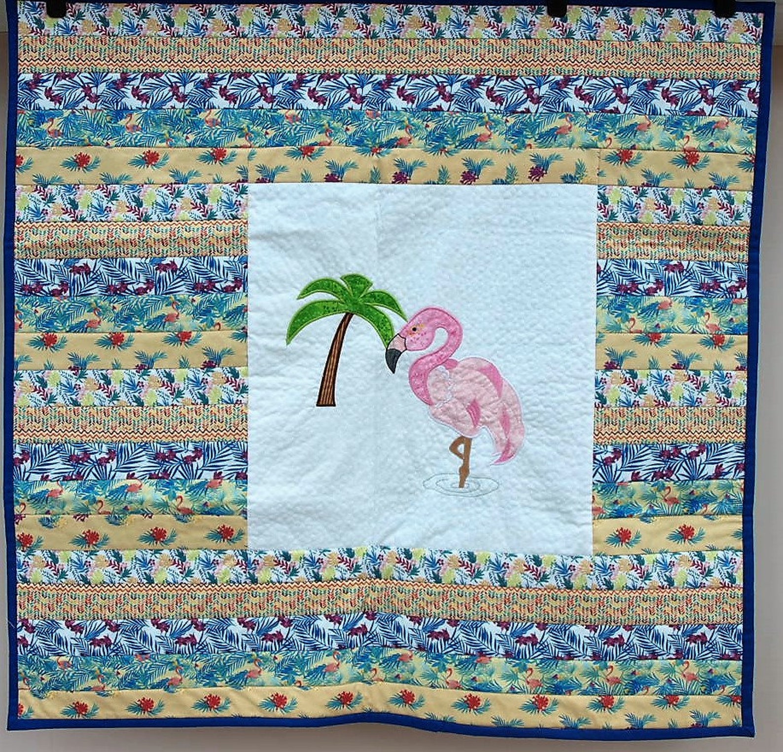 Flamingo Quilt, Tropical Quilt, Flamingo Lap Quilt, Palm Trees ...