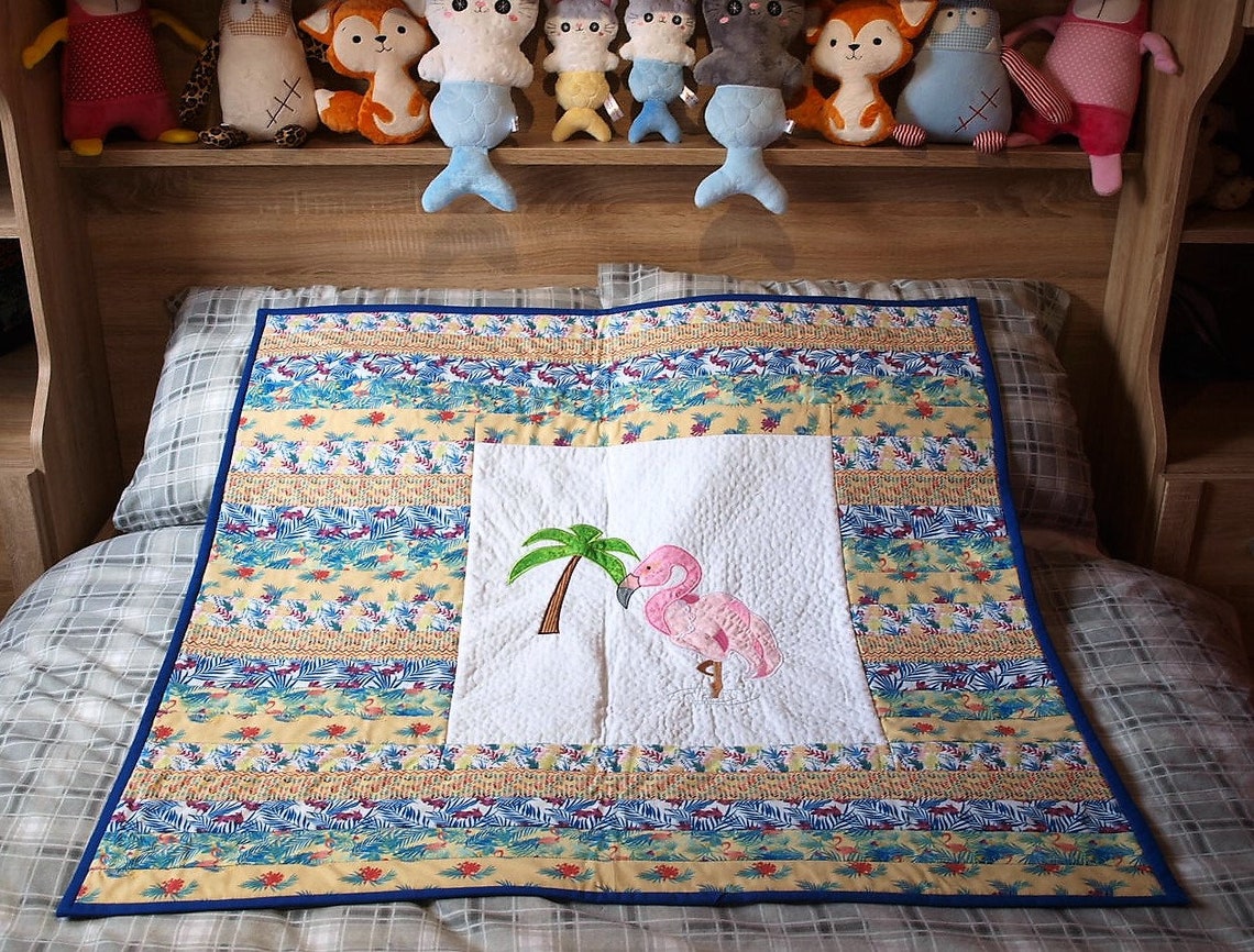 Flamingo Quilt, Tropical Quilt, Flamingo Lap Quilt, Palm Trees ...