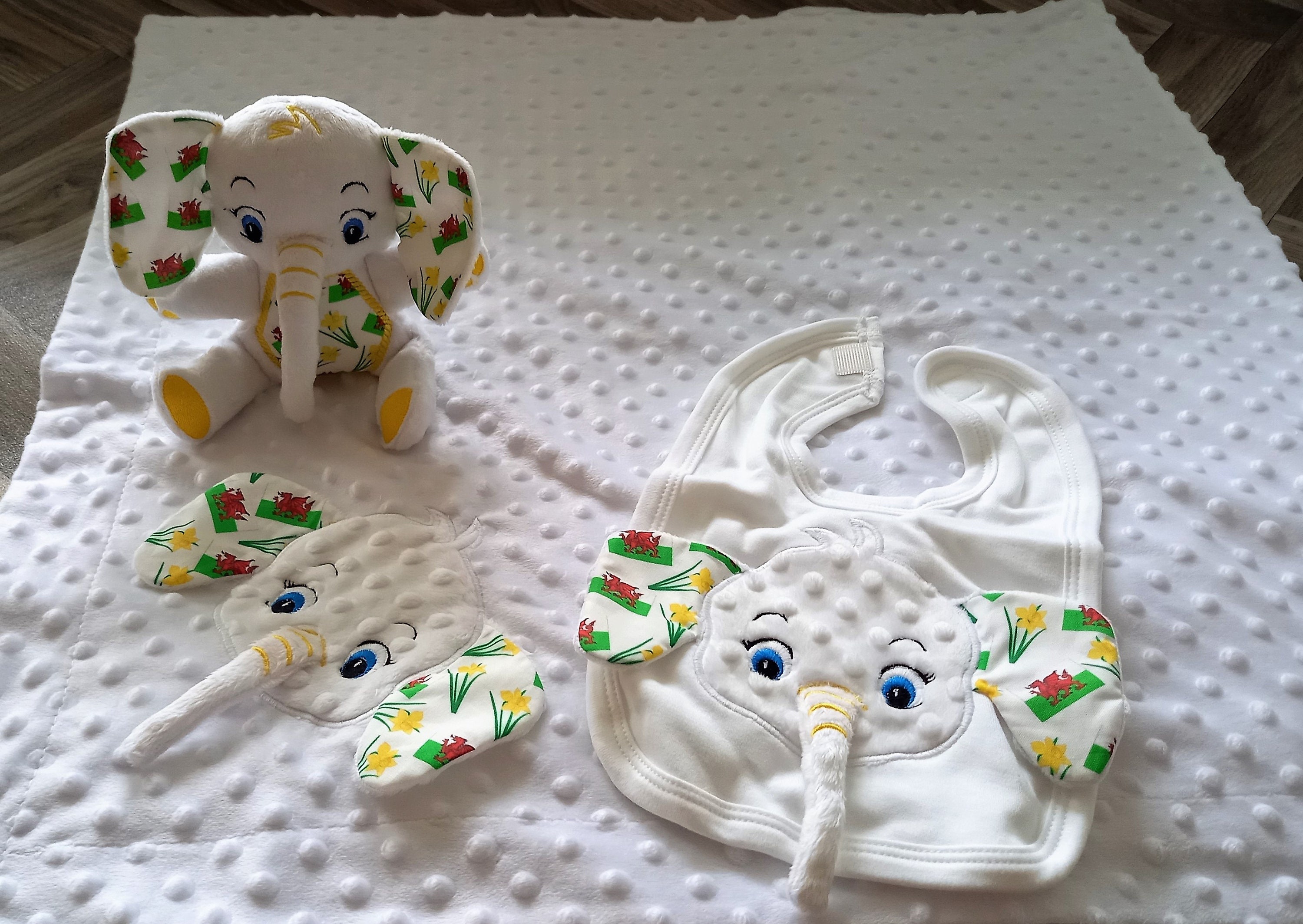 Welsh Baby Blanket Set Consists of Elephant Soft Toy, Elephant Bib, and ...